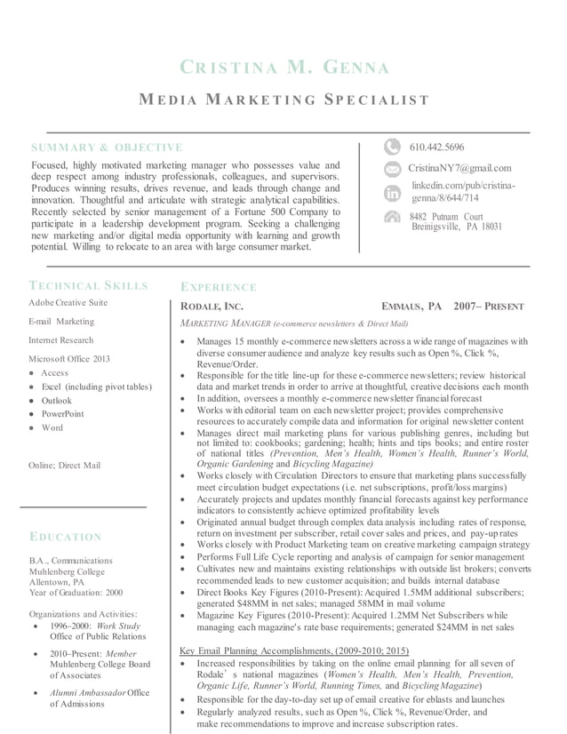 Cristina Genna Resume | PDF