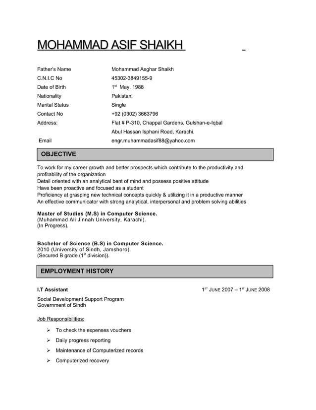 Mohd Asif New CV | DOC | IT and Internet Support | Internet