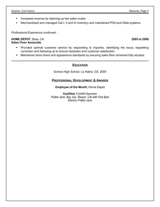 Home Depot Sales Associate Resume