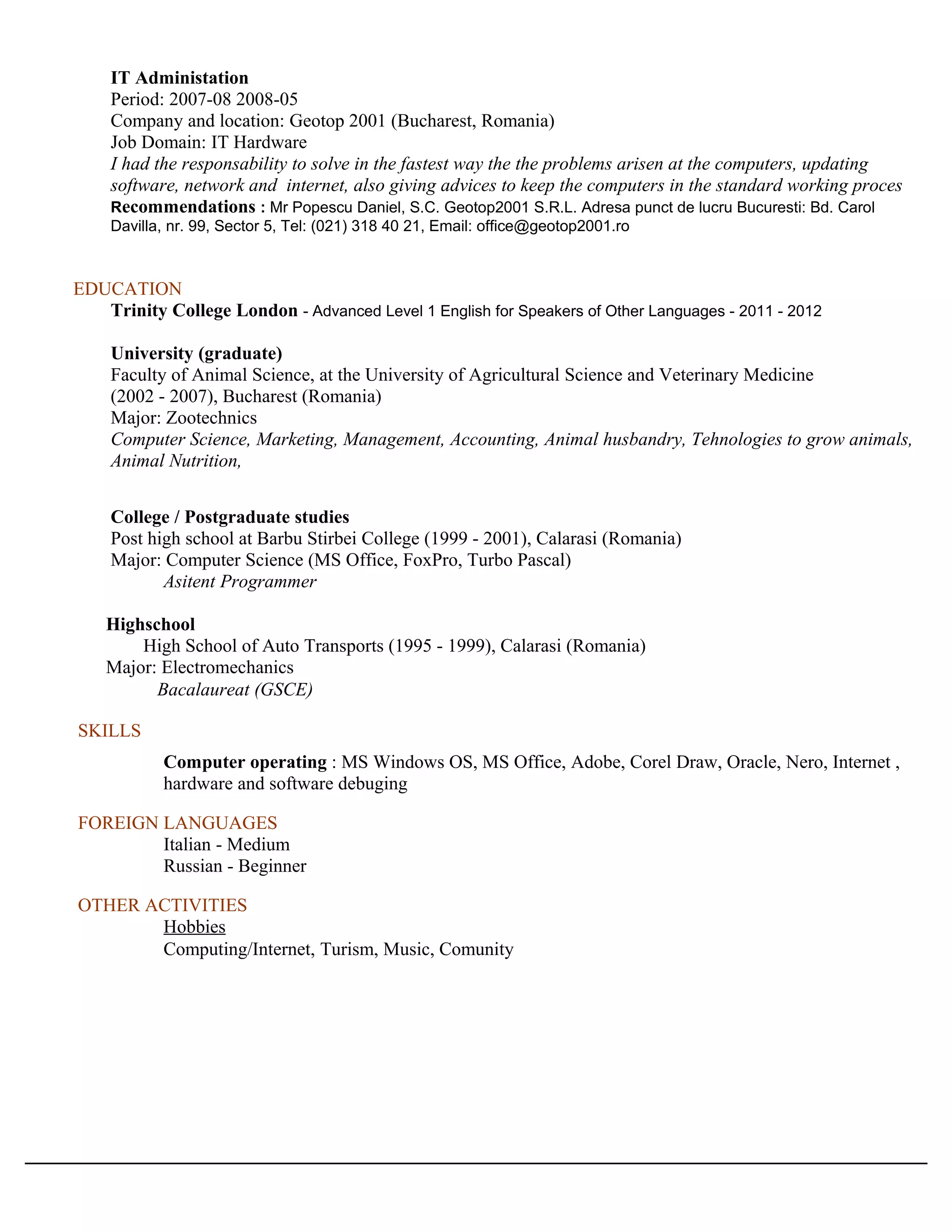 CV Cosmin Mihai Radulescu - 2016 Jan | DOC