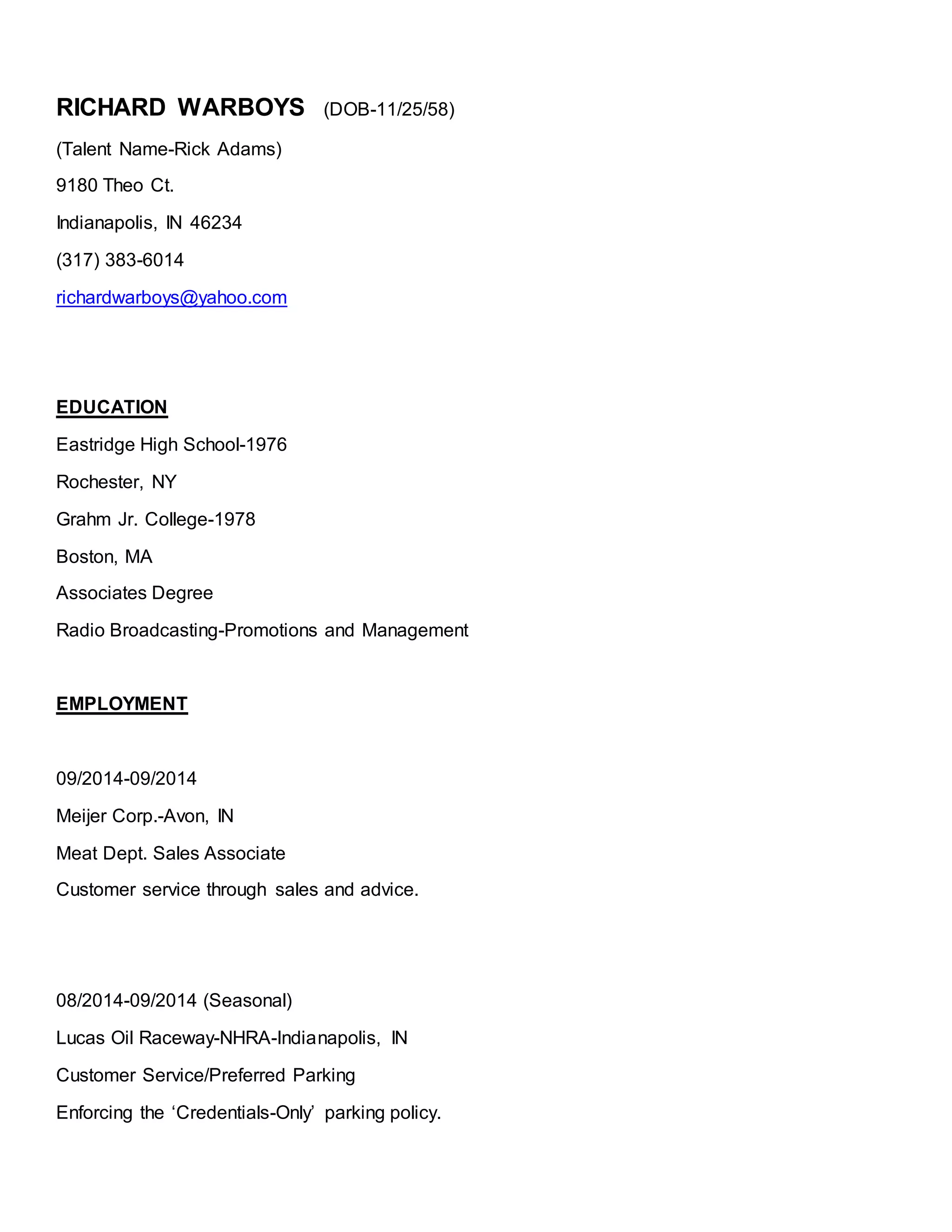 Richard Warboys Resume-2015 | DOCX