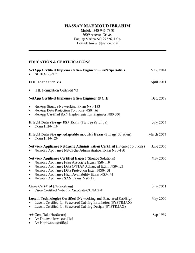 Resume of Hassan Ibrahim | PDF
