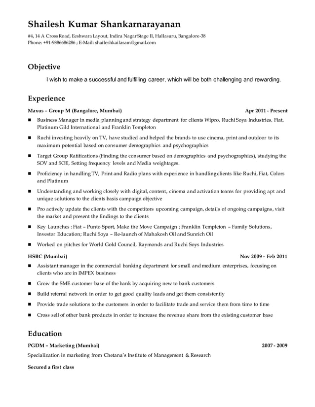Shailesh Kumar SN Resume | DOCX | Business | Business and Finance