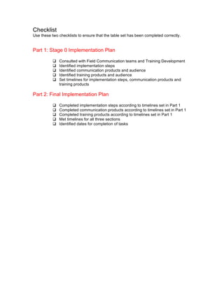 Implementation_Table_And_Checklist_V1_AM | PDF