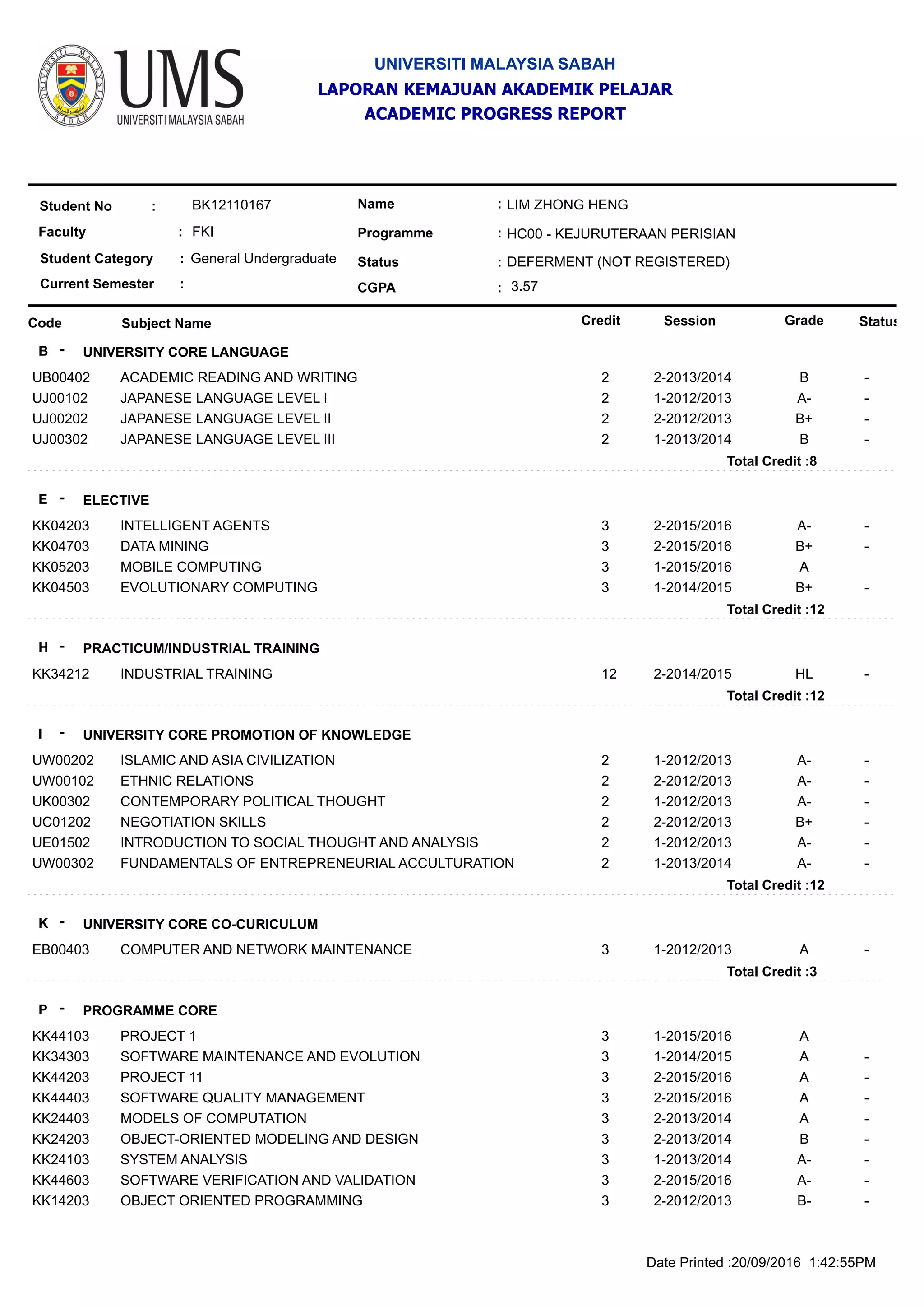 Academic Reports (Lim Zhong Heng) | PDF
