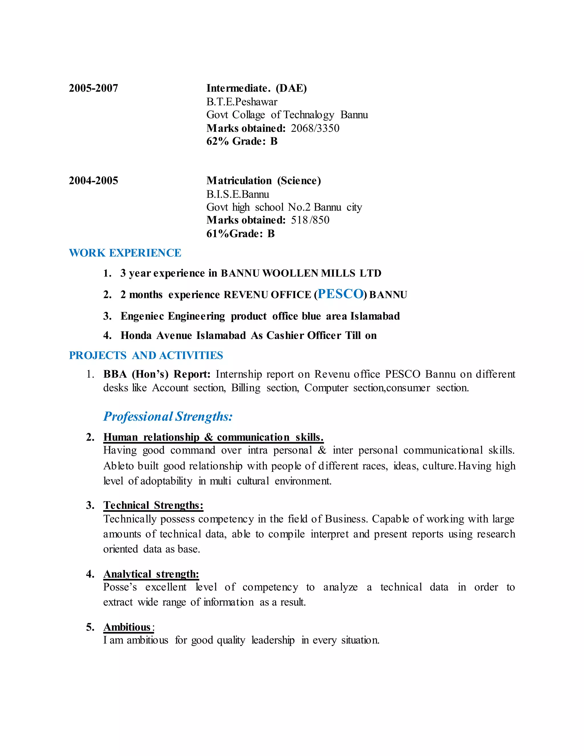 sami ul haq job cv | DOCX | Business | Business and Finance