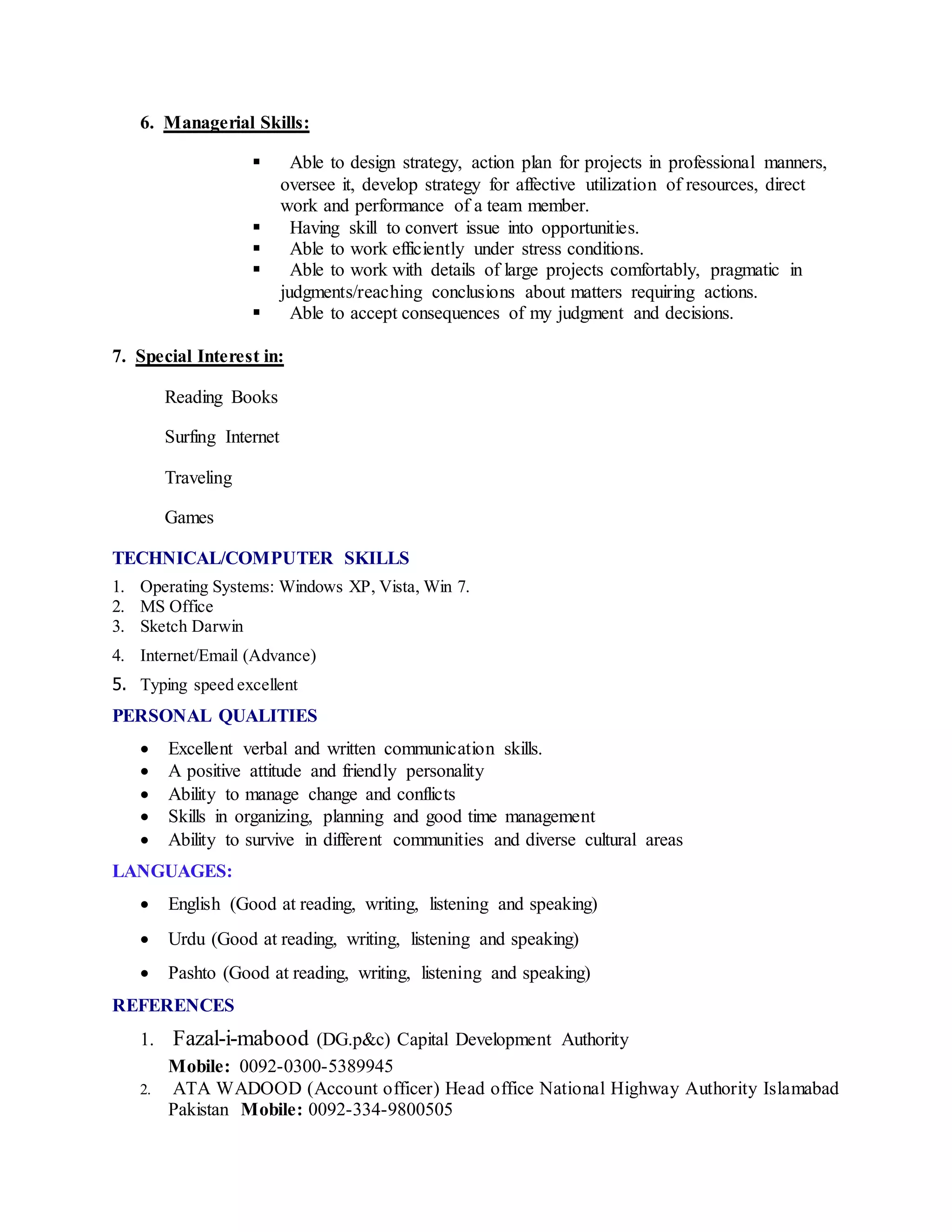 sami ul haq job cv | DOCX | Business | Business and Finance