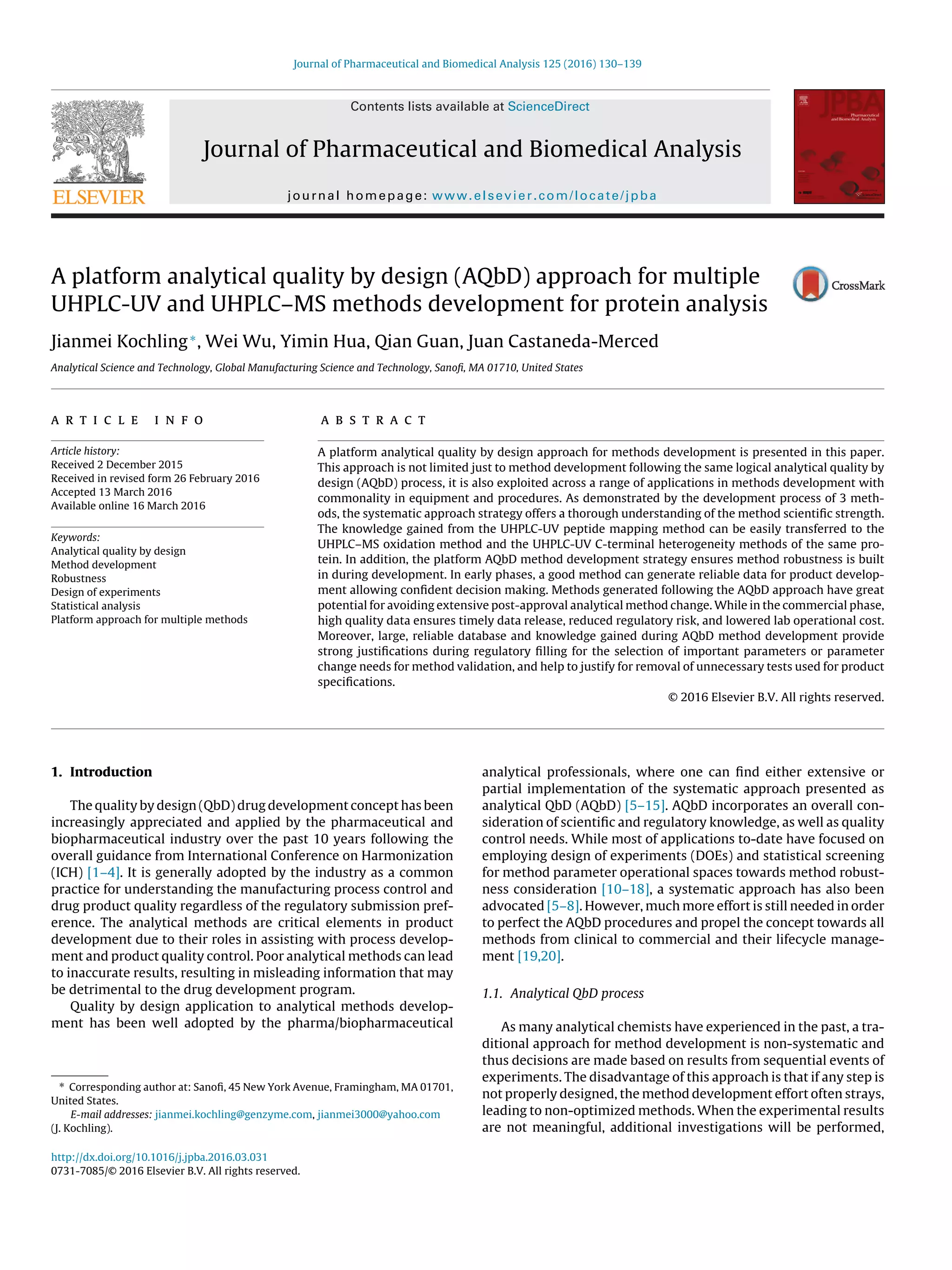 JPBA published-a platform aQbD approach for multiple methods ...