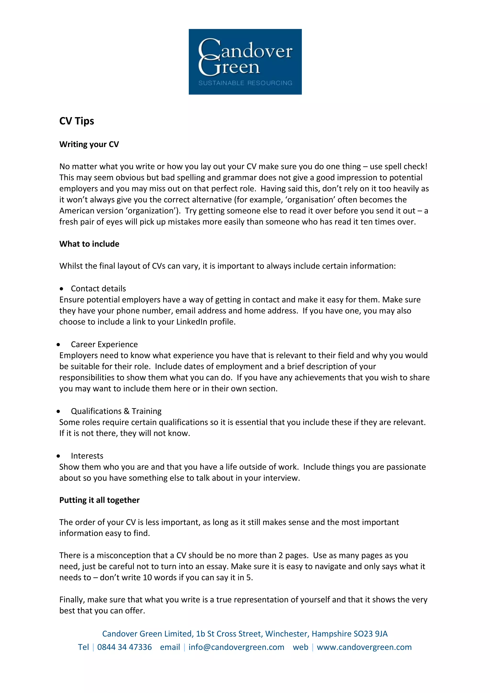 CG - Candidate CV tips | PDF