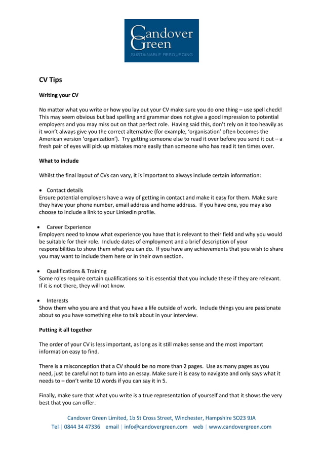 CG - Candidate CV tips | PDF