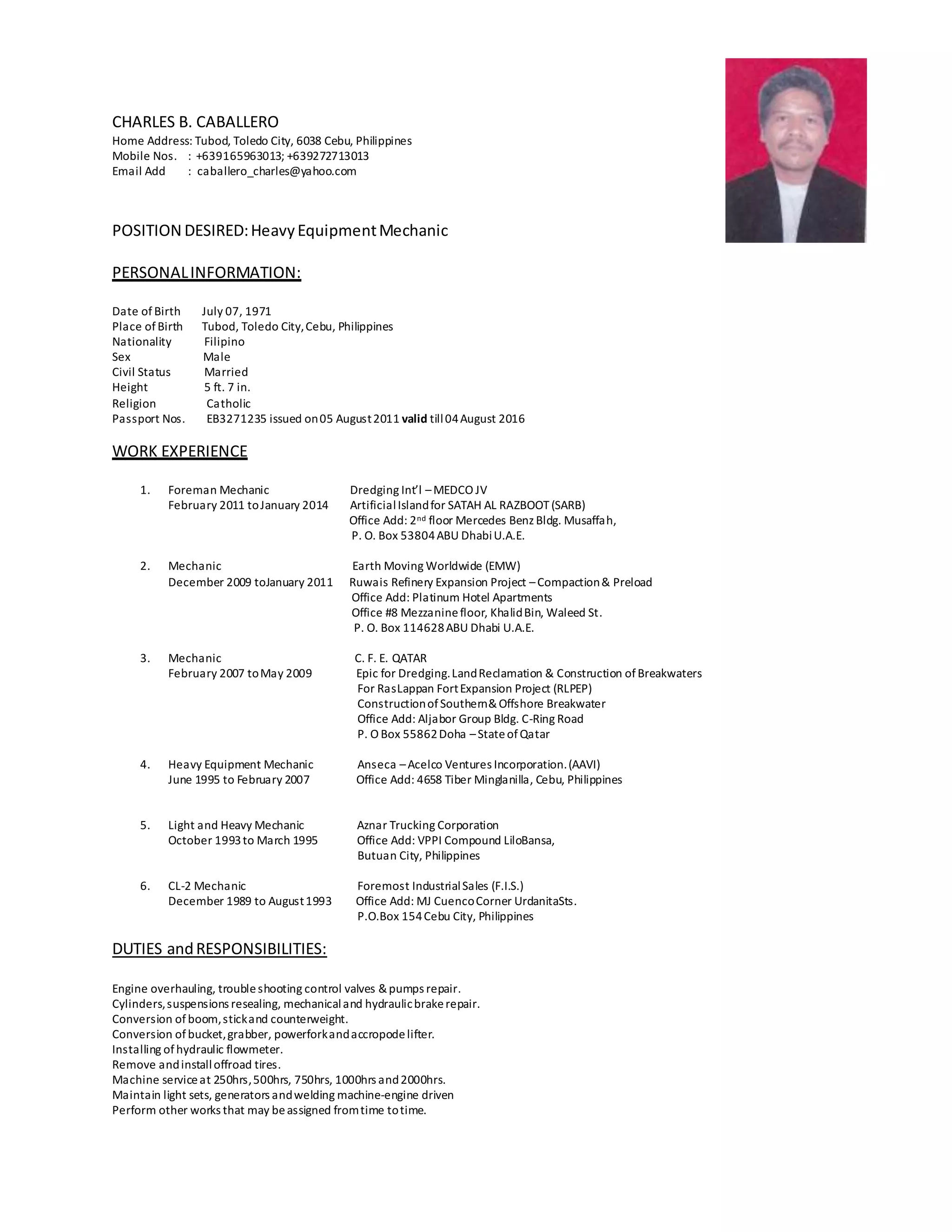 RESUME OF CHARLES B. CABALLERO | DOCX