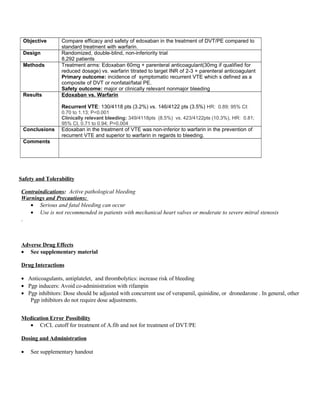 Edoxaban monograph | DOC | Pharmaceutical Drugs | Medical Health