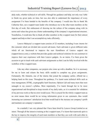 Industrial Training Report (Lenovo) | DOCX