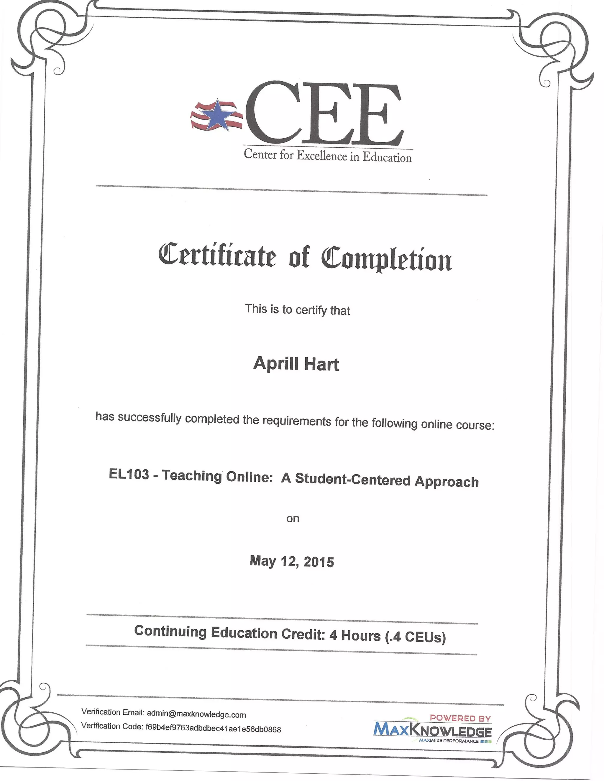 EL103 CERTIFICATE | PDF