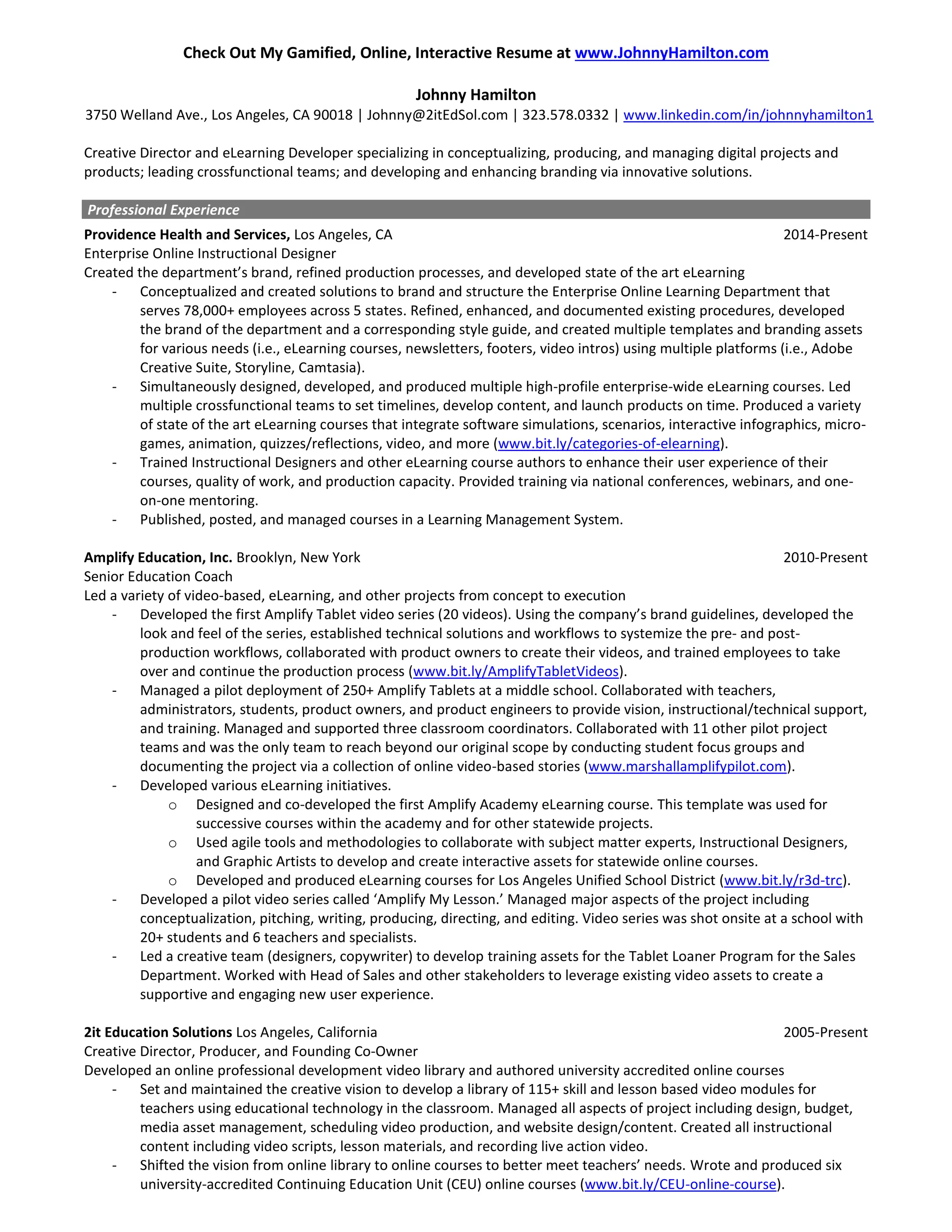 Resume- Johnny Hamilton | PDF