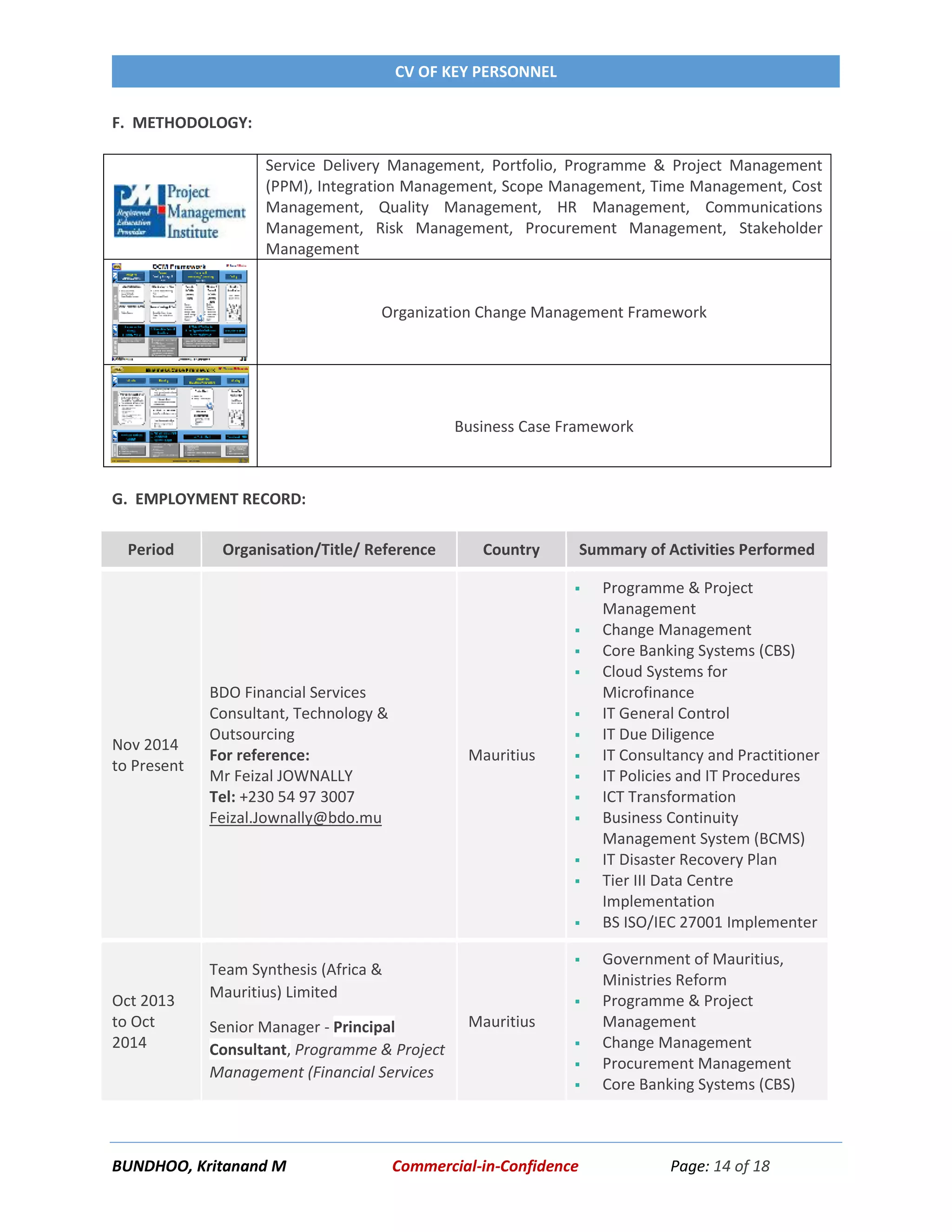 CV KMBundhoo, August 2016 | PDF