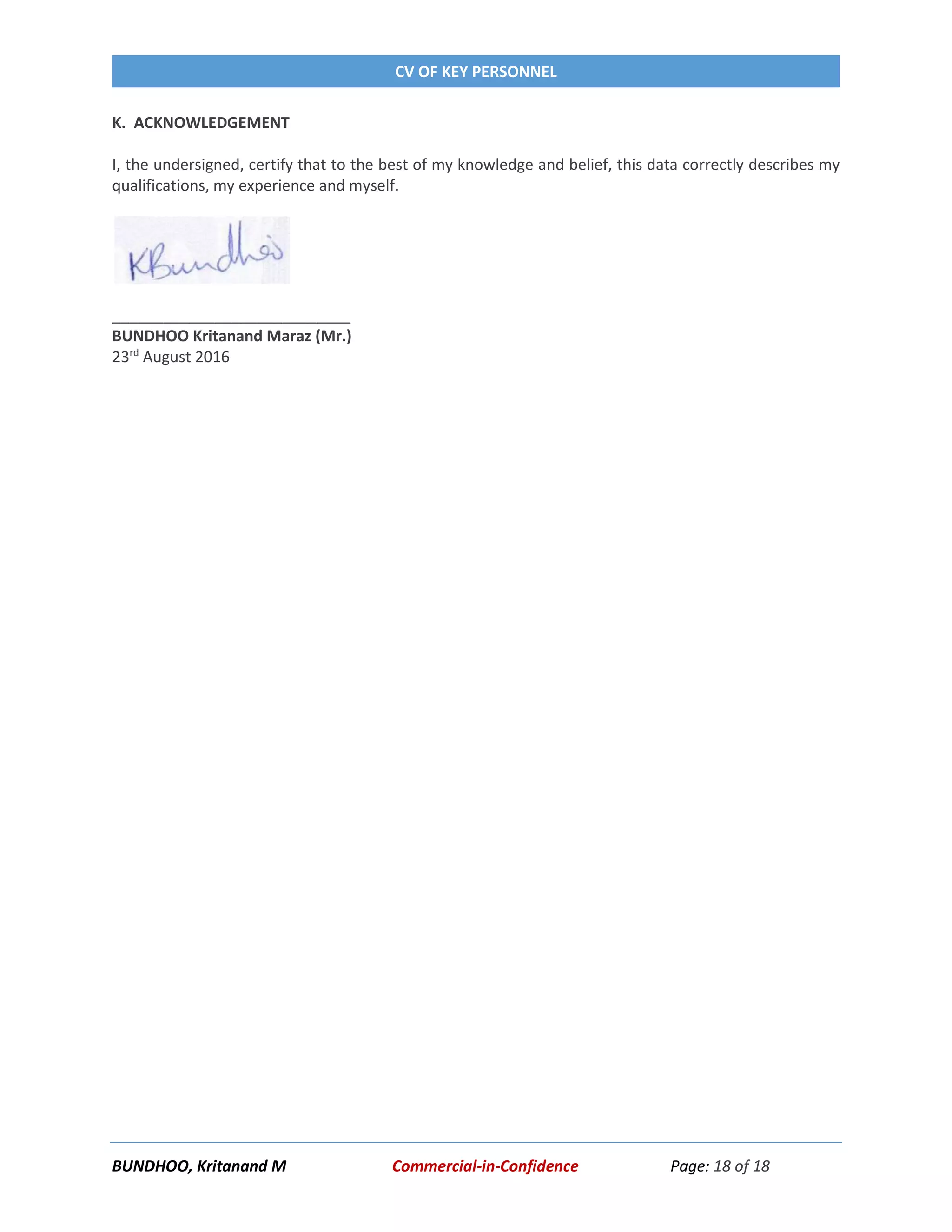 CV KMBundhoo, August 2016 | PDF