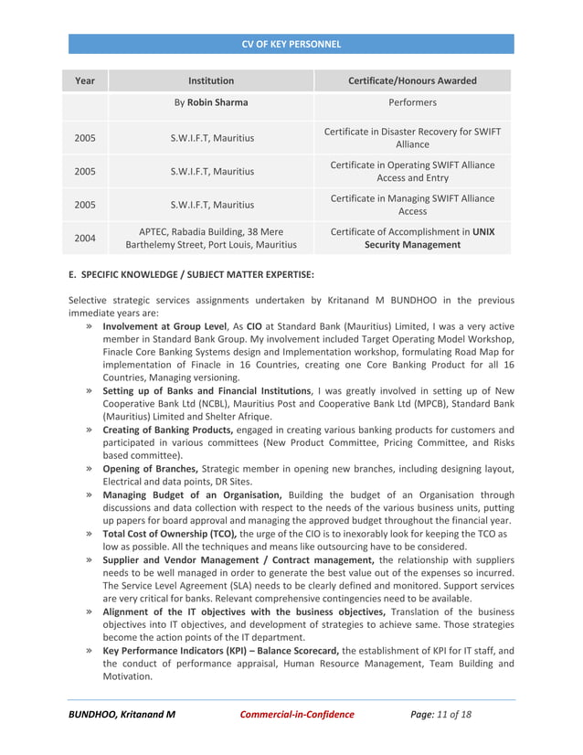 CV KMBundhoo, August 2016 | PDF