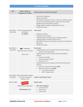 CV KMBundhoo, August 2016 | PDF