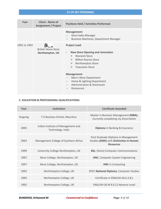 CV KMBundhoo, August 2016 | PDF