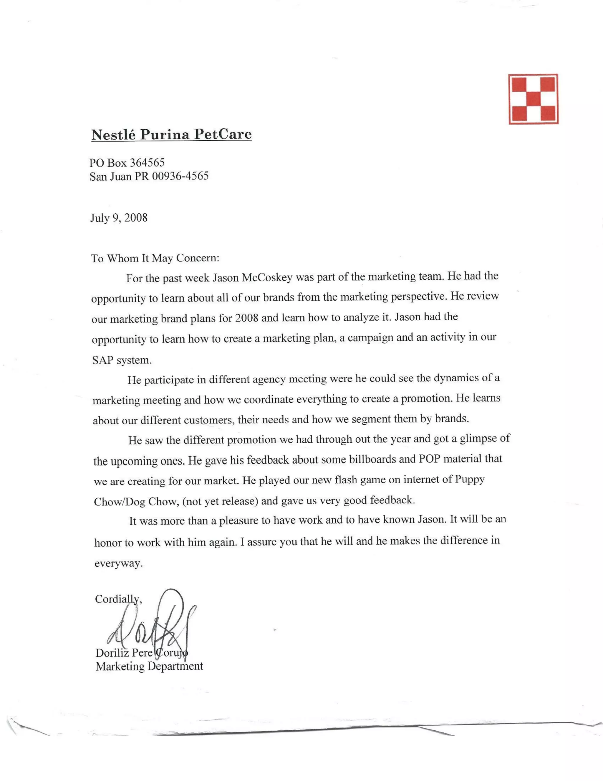 Puerto Rico Internship Supervisor Letters | PDF