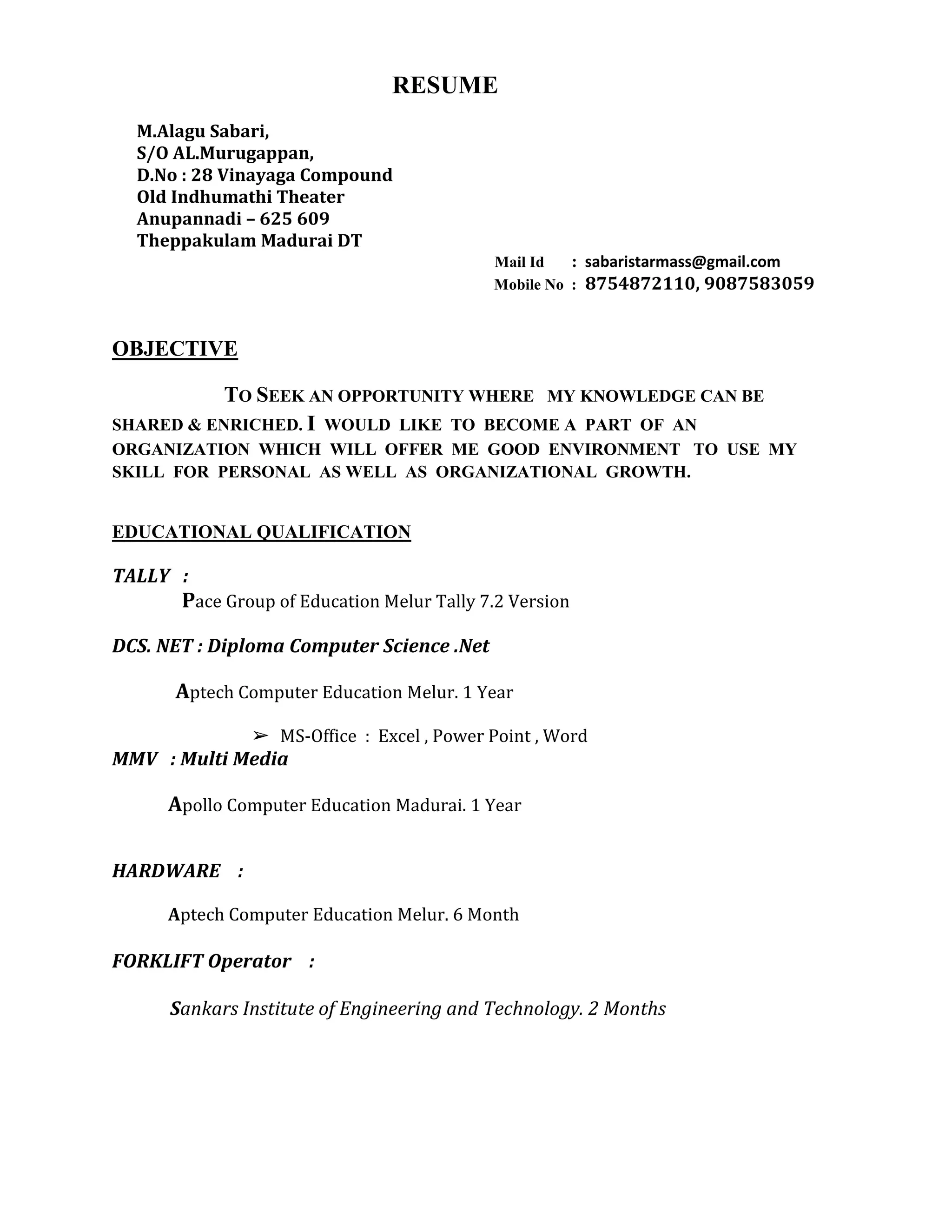 Sabari Resume | PDF