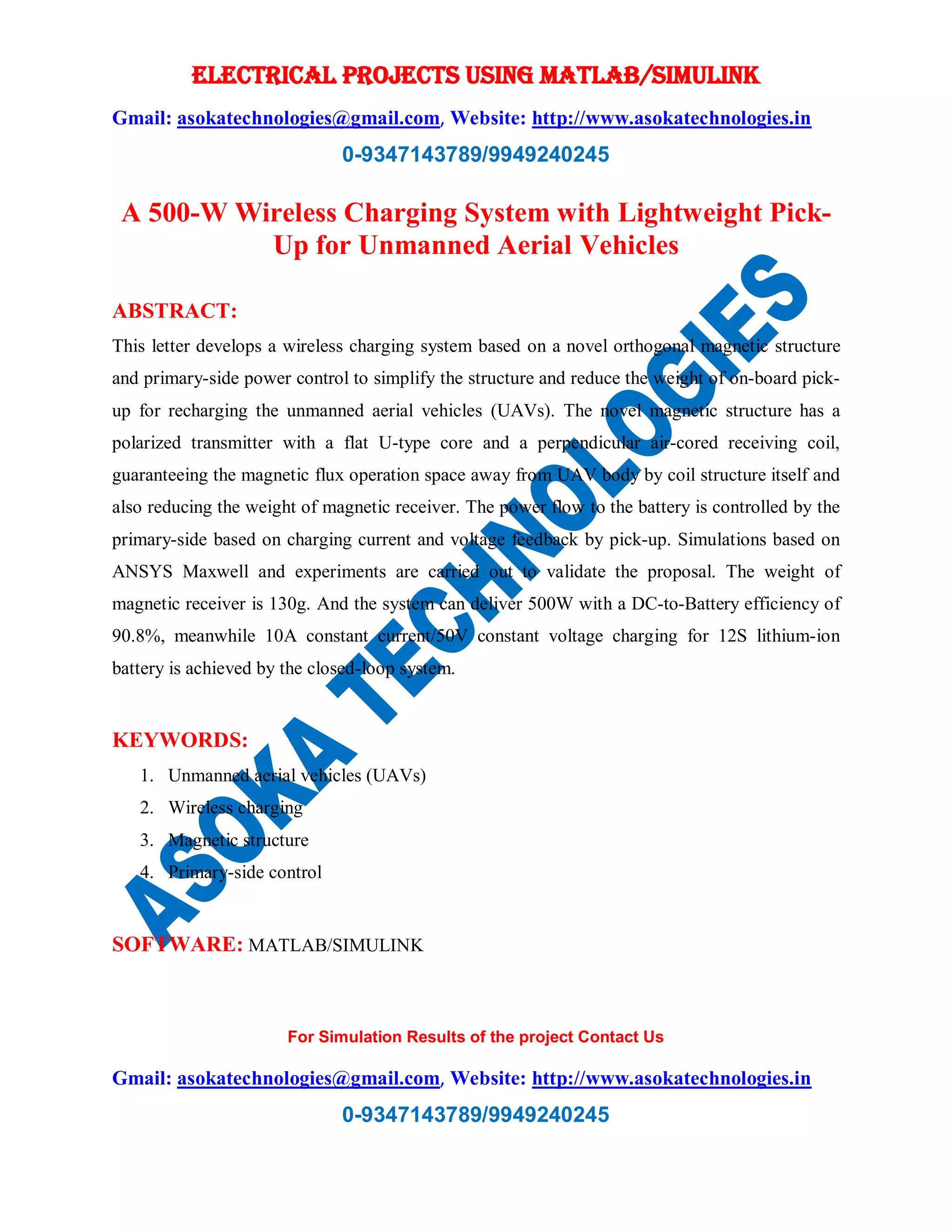 A 500-W Wireless Charging System with Lightweight Pick-Up for Unmanned ...