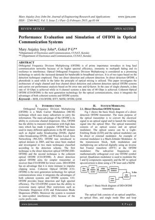 Performance Evaluation and Simulation of OFDM in Optical Communication ...