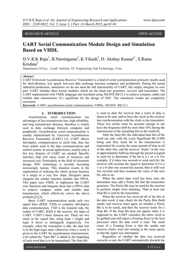UART Serial Communication Module Design and Simulation Based on VHDL | PDF | Computer Networking ...
