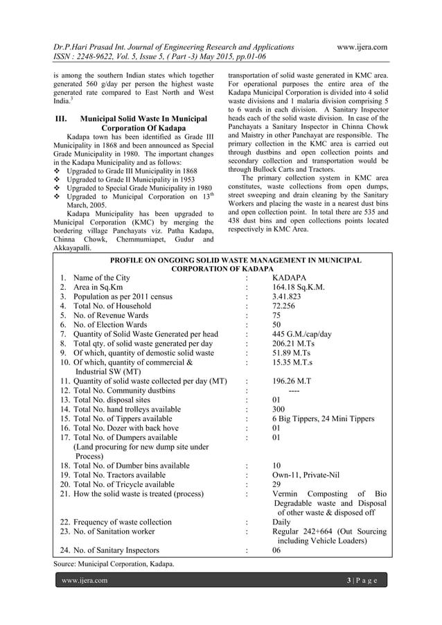 Study of Muncipal Solid Waste Management Scenario of Kadapa City | PDF