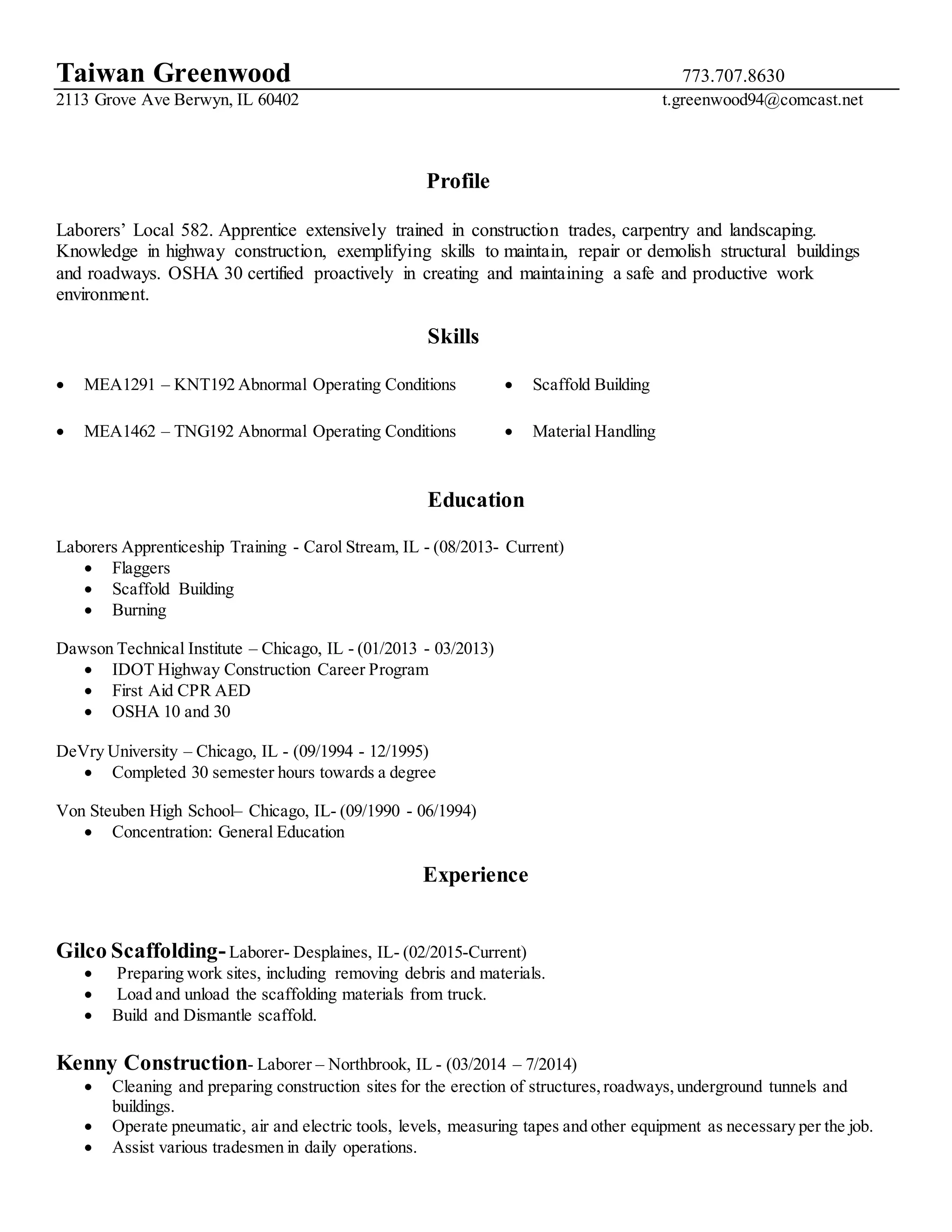 Taiwan Resume[ new 6.BB ] Construction | DOCX