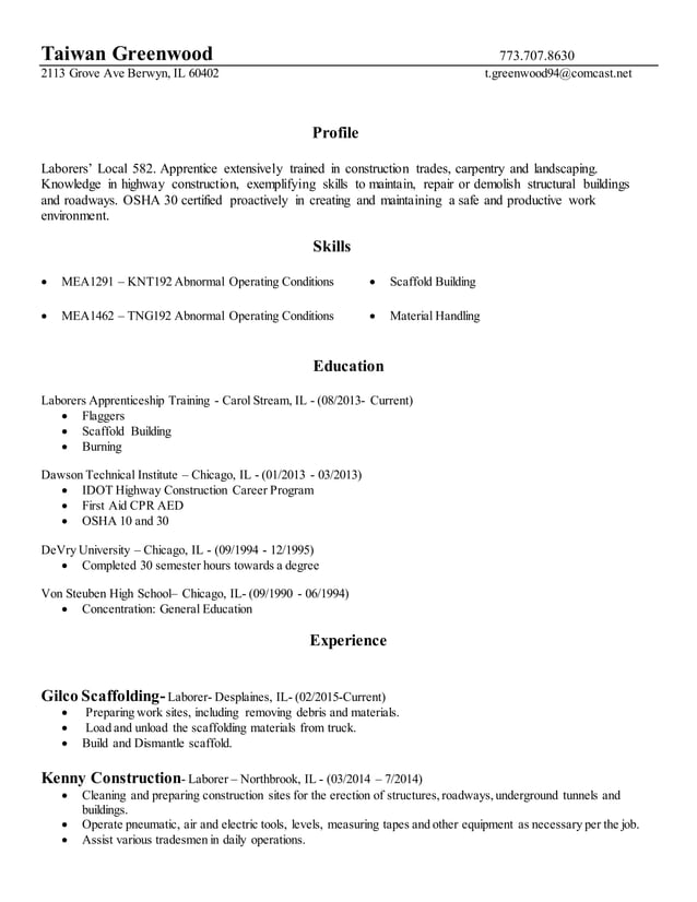 Taiwan Resume[ new 6.BB ] Construction | PDF
