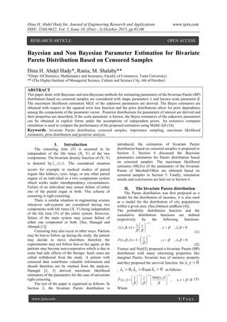 Bayesian and Non Bayesian Parameter Estimation for Bivariate Pareto Distribution Based on ...