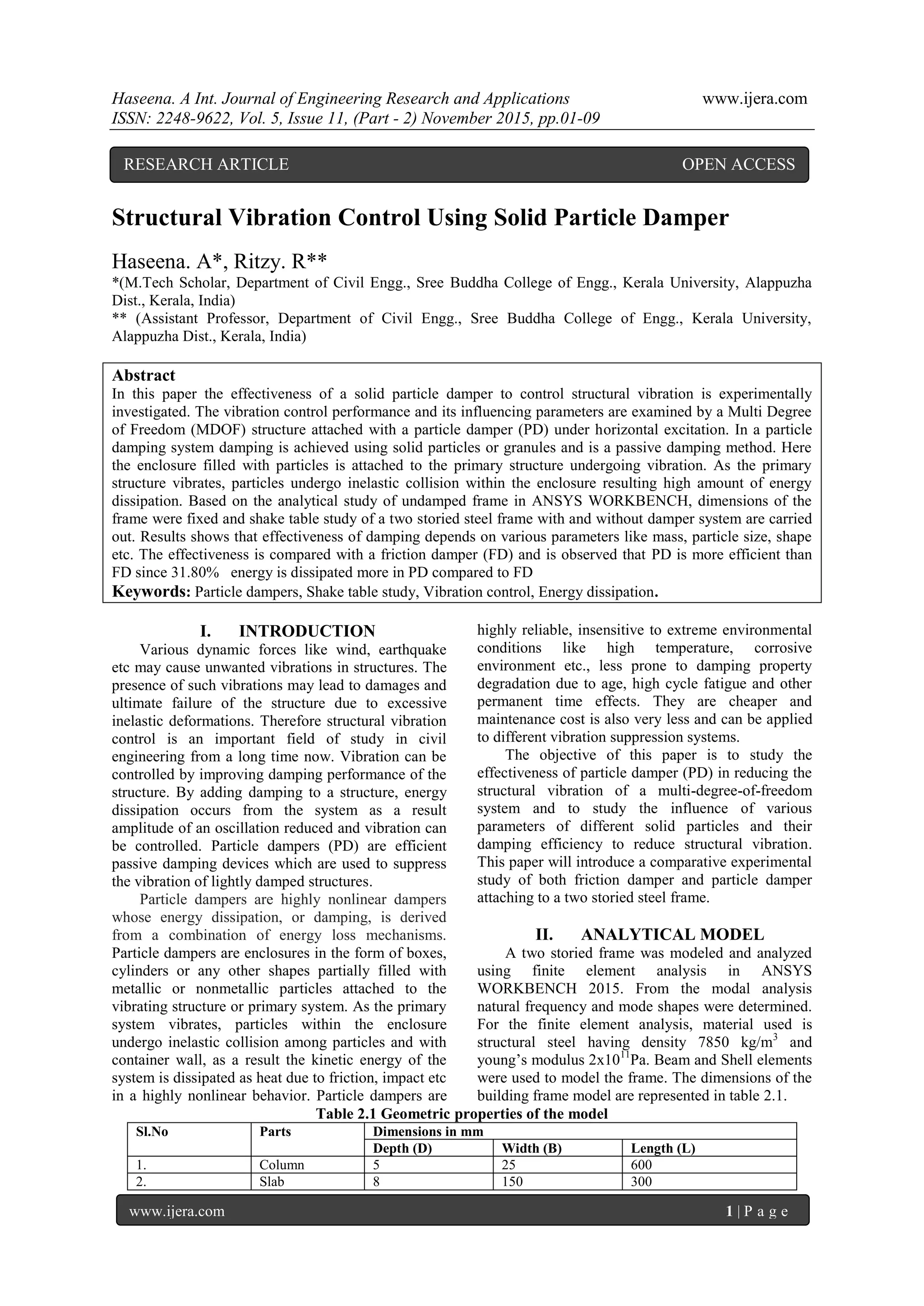 Structural Vibration Control Using Solid Particle Damper | PDF