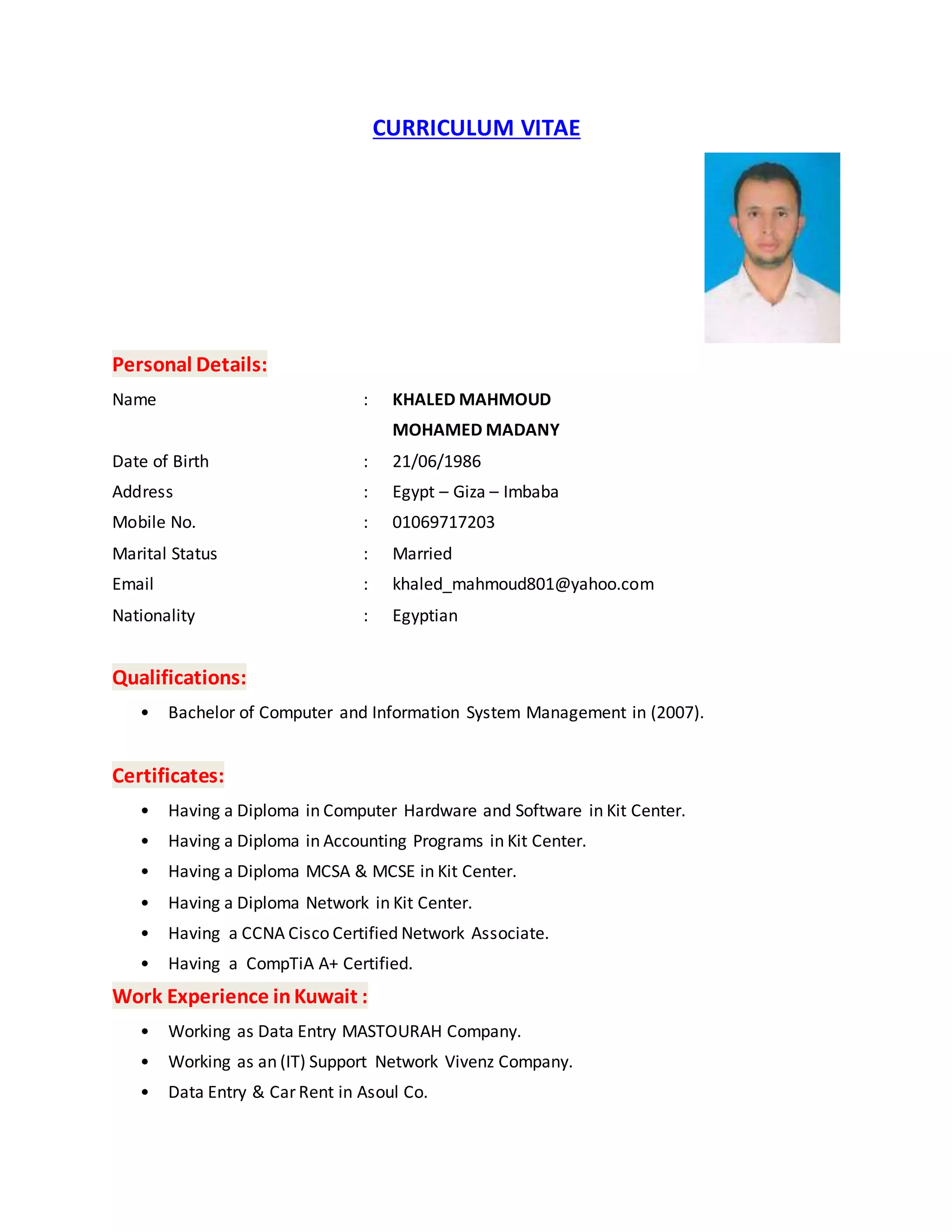 Khaled Mahmoud - Curriculum Vitae | DOCX