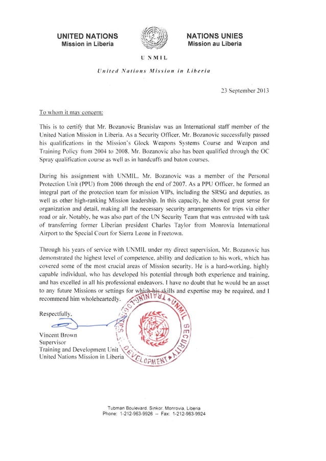 UNMIL OIC Training & Development Unit Certificate | PDF