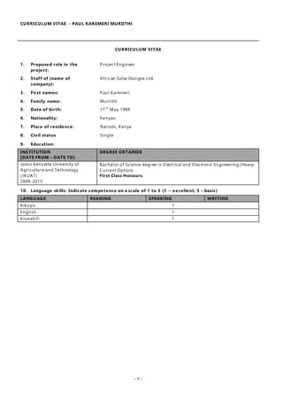 Paul Karemeri Muriithi CV | PDF
