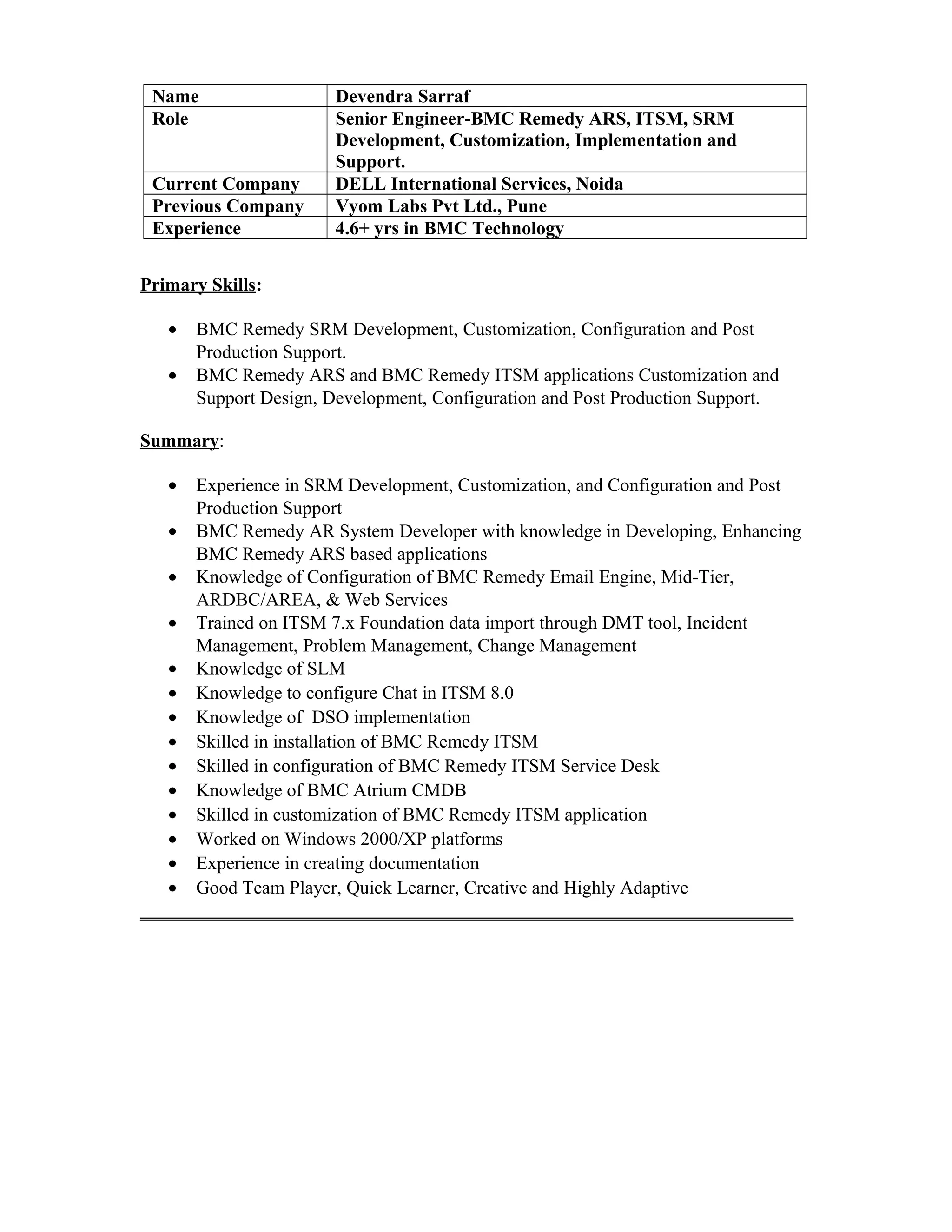 Devendra's Remedy Developer CV | DOC