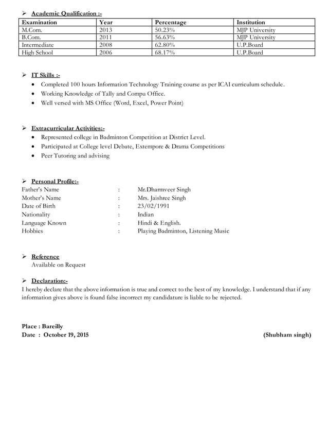 CV Shubham Singh | DOCX