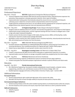 Zhenhua Wang Resume May 2016 | PDF