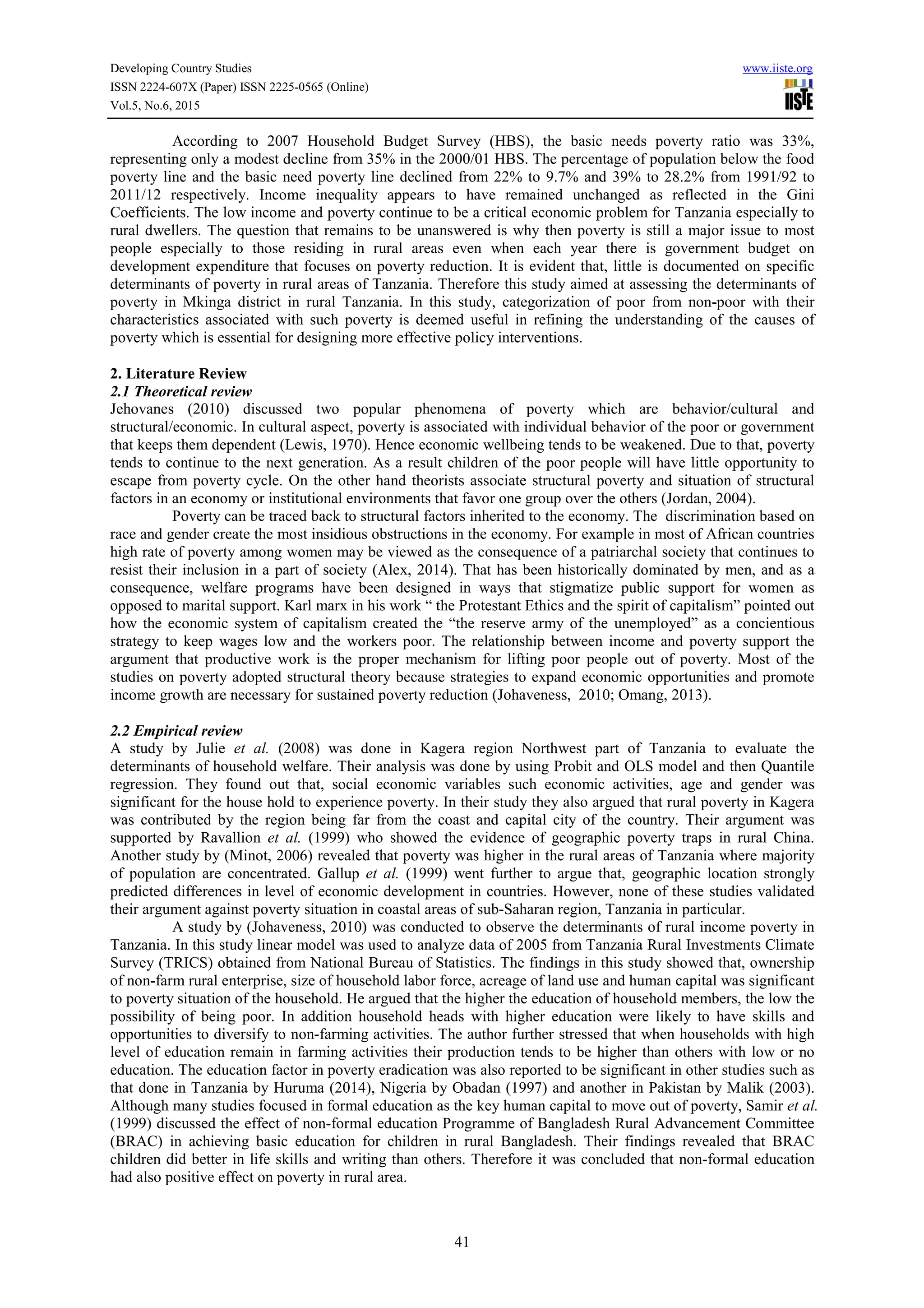 Determinants of Poverty in Mkinga, Hanifa Published | PDF