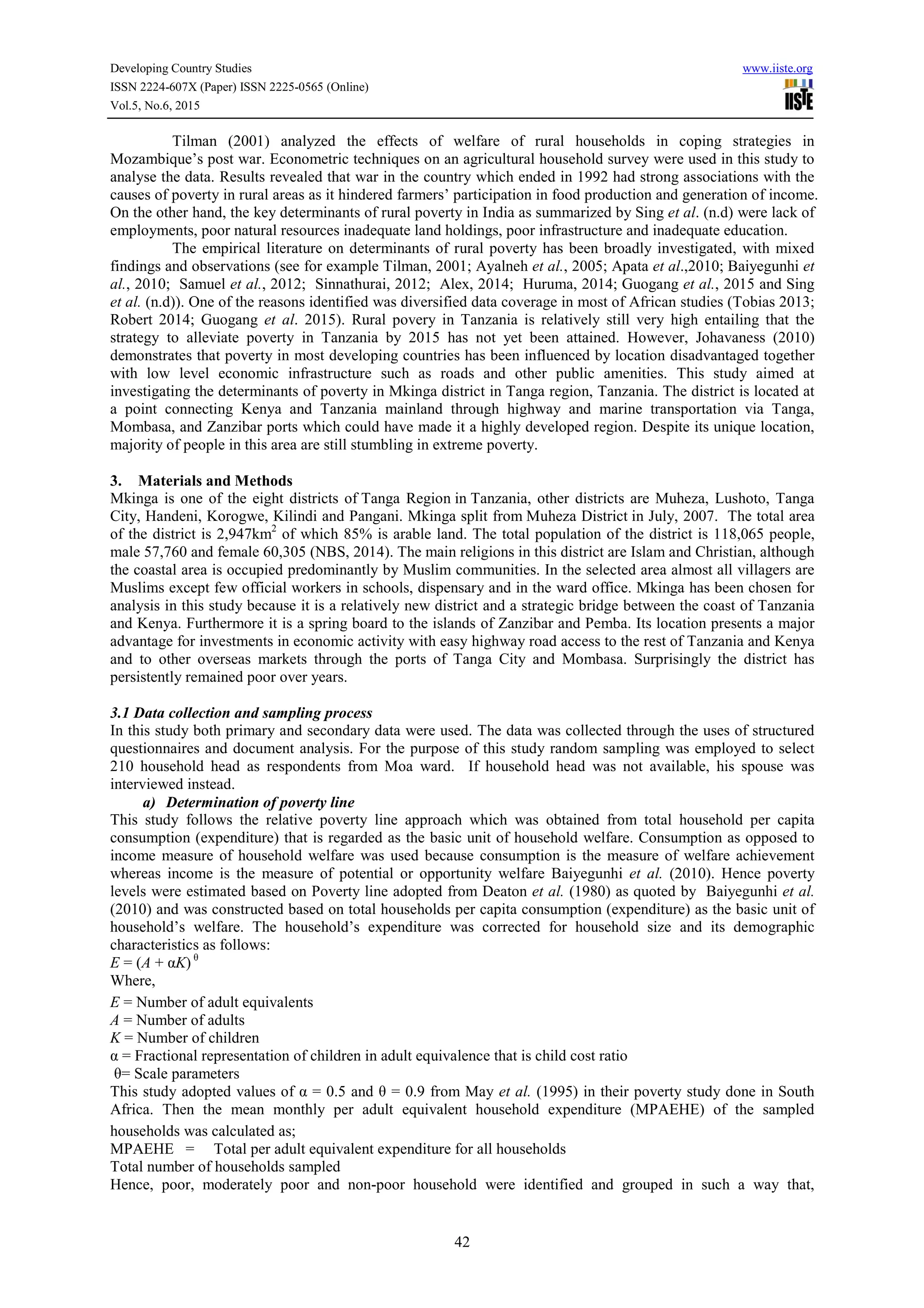 Determinants of Poverty in Mkinga, Hanifa Published | PDF