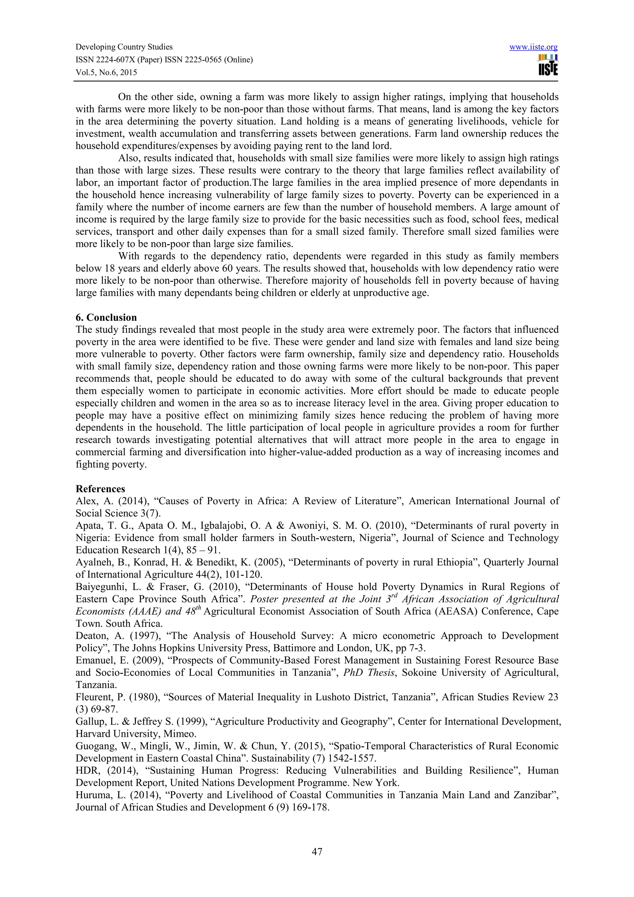 Determinants of Poverty in Mkinga, Hanifa Published | PDF