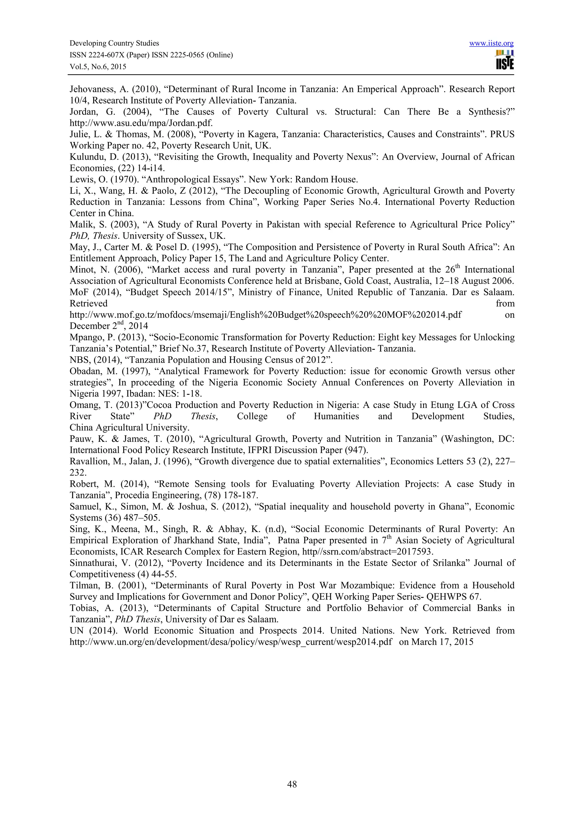 Determinants of Poverty in Mkinga, Hanifa Published | PDF