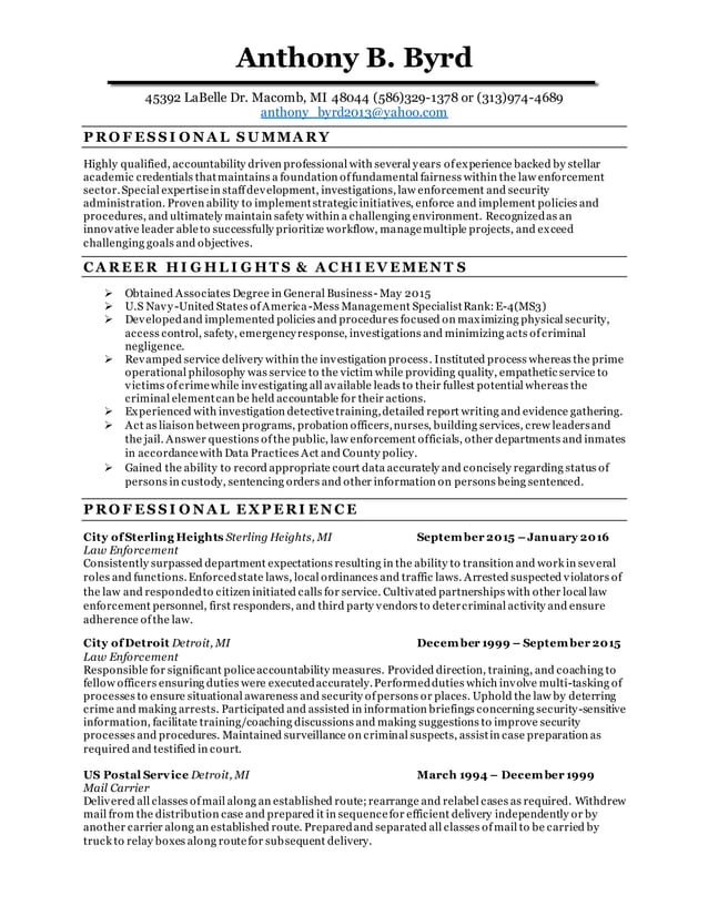 Anthony Byrd Resume 2017 | PDF