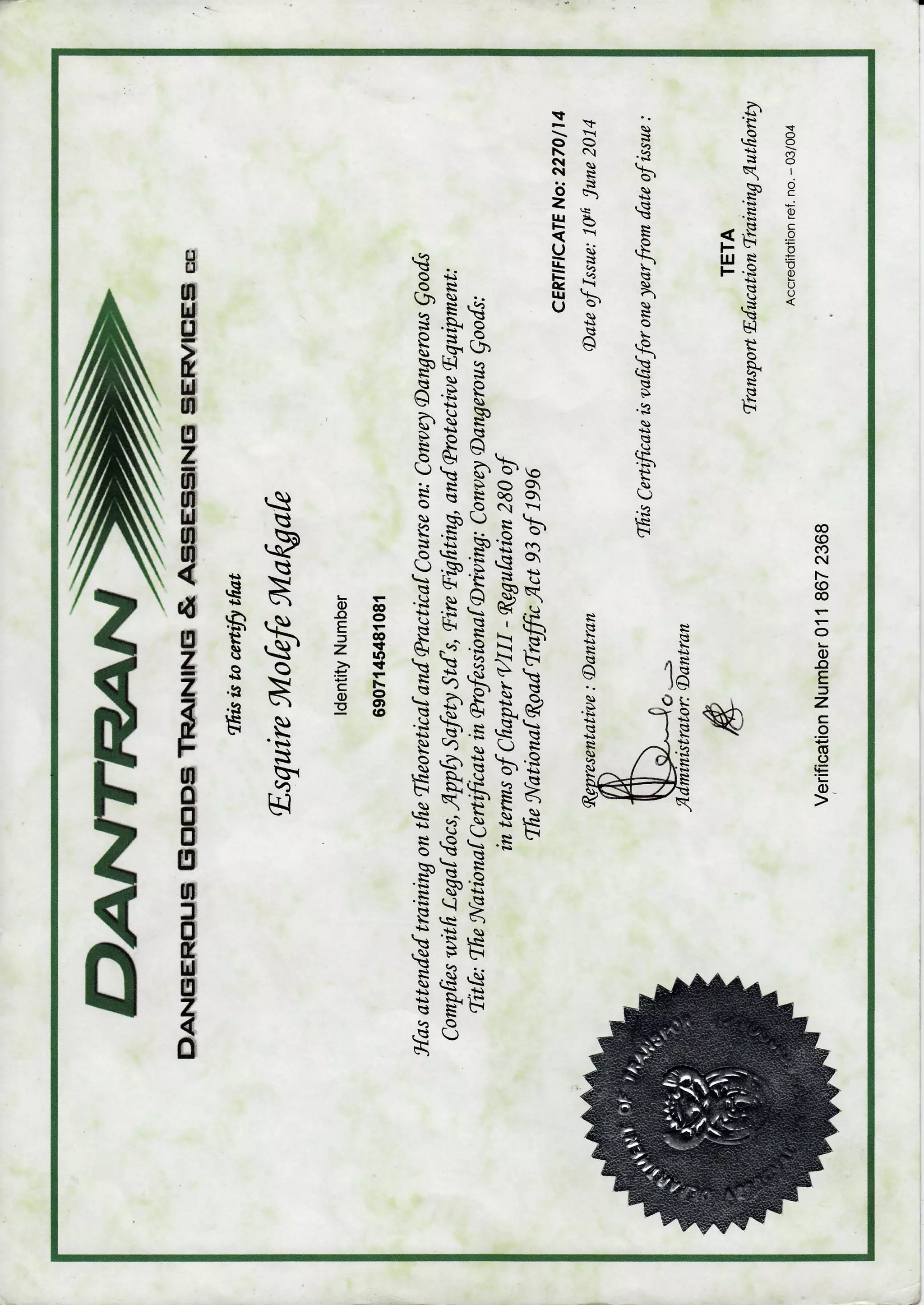 Dangerous Goods Certificate | PDF