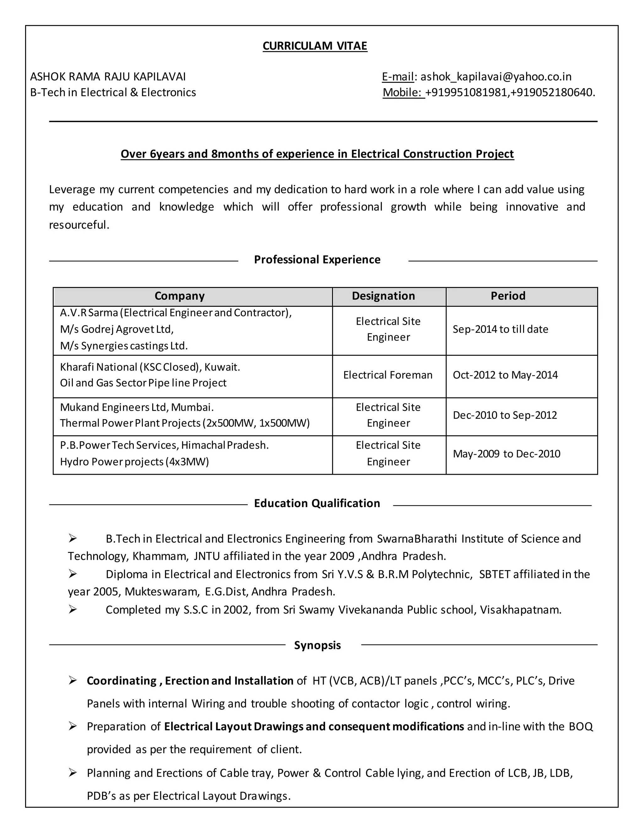 Ashok resume till Date | DOCX