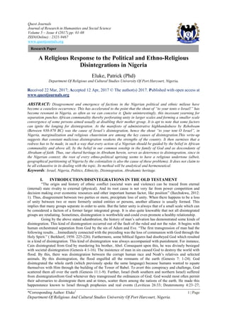 A Religious Response to the Political and Ethno-Religious ...