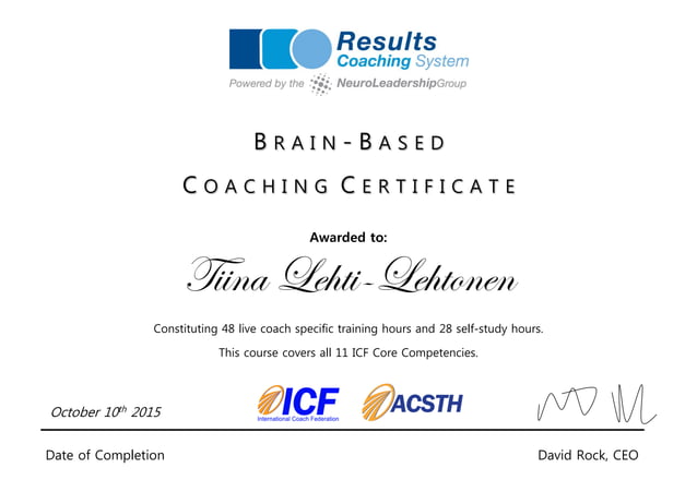 Brain-based Coaching Certificate Tiina Lehti-Lehtonen | PDF