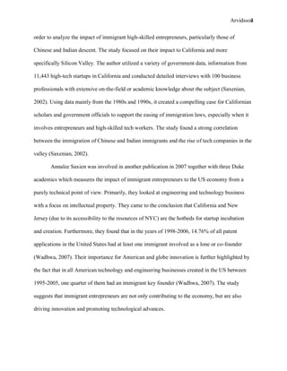 Literature Review – Immigrant Entrepreneurs | PDF